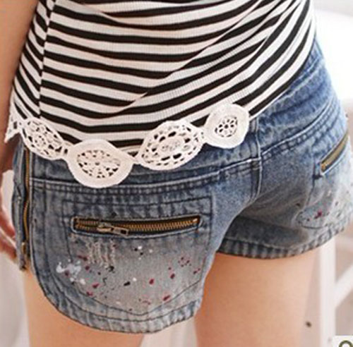 Fashion Side Zipper Frayed Jeans Pants Shorts on Luulla