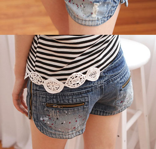 Fashion Side Zipper Frayed Jeans Pants Shorts on Luulla