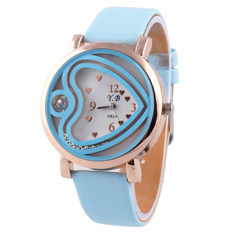 Fashion Rhinestone Heart-shaped Dial Analog Watch With Pu Leather Strap ...
