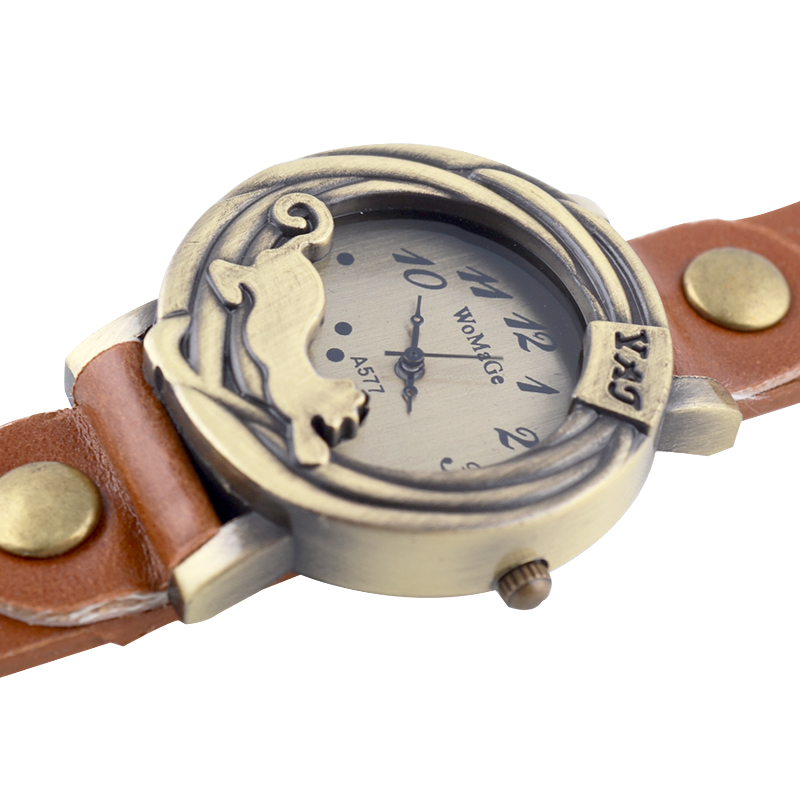 Fashion Round Dial Analog Cover Leopard Digital Strap Watch(yellow ...