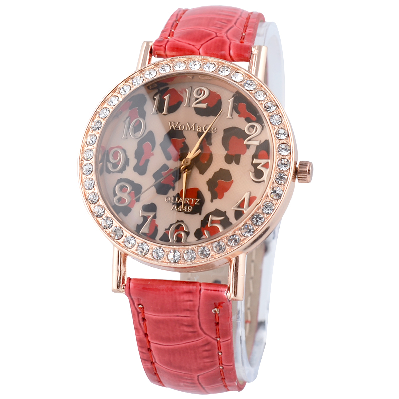 Fashion Round Leopard Pattern Dial Analog Strap Watch With Crystal ...