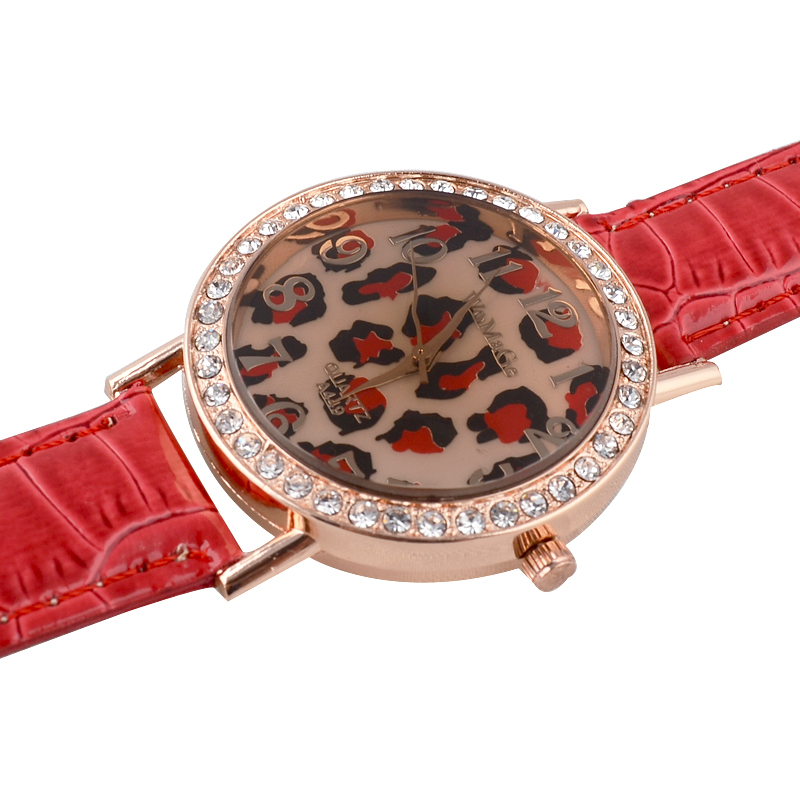 Fashion Round Leopard Pattern Dial Analog Strap Watch With Crystal ...