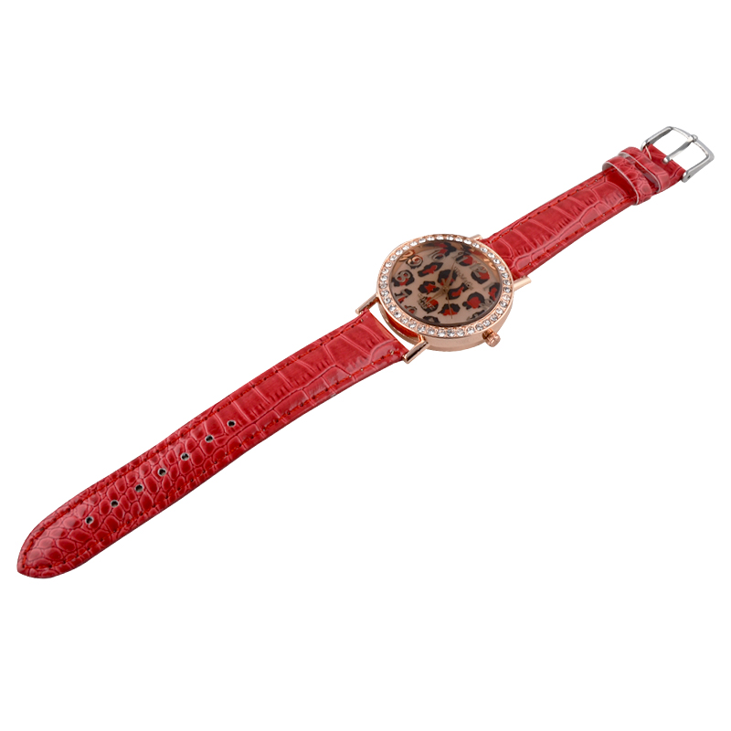 Fashion Round Leopard Pattern Dial Analog Strap Watch With Crystal ...