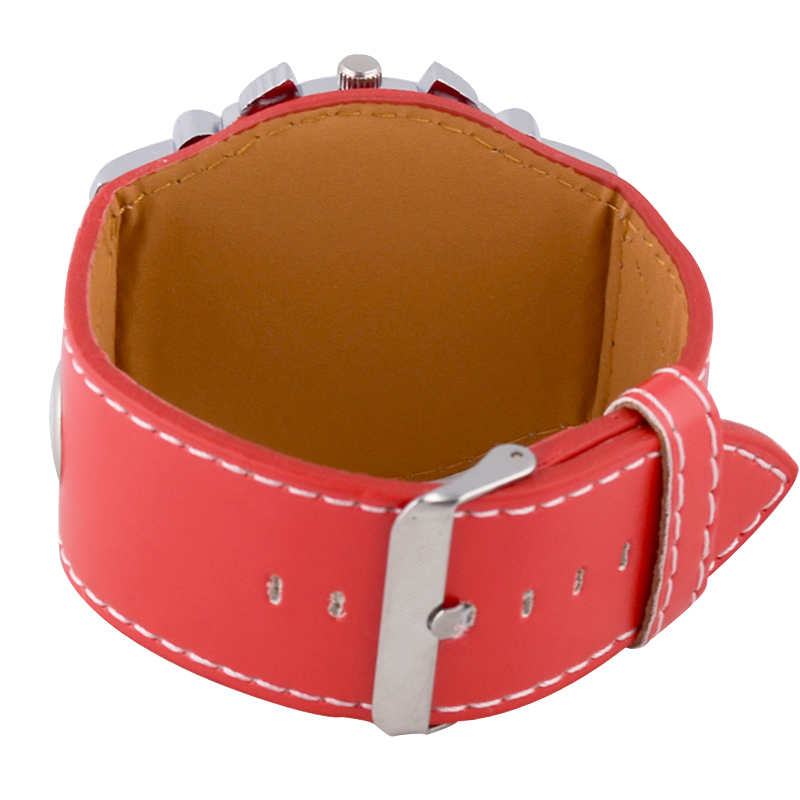 Fashionable Round Dial Analog Watch With Leather Strap(red) (yw00015r ...