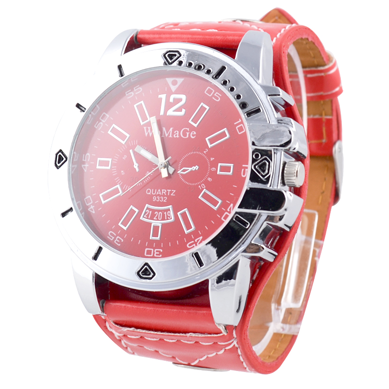 Stylish Round Dial Analog Watch With Pu Leather Strap(red) (yw00014r ...