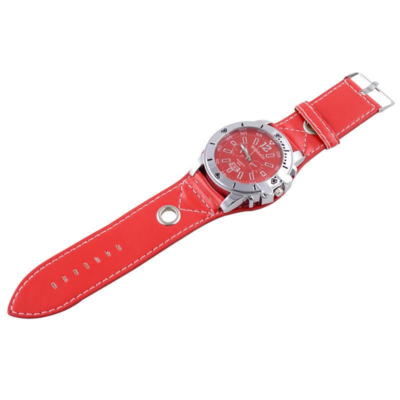 Stylish Round Dial Analog Watch With Pu Leather Strap(red) (yw00014r ...
