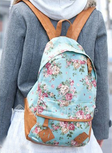 Lovely Flower Print Floral Fresh Canvas Backpack Bags Schoolbag ...
