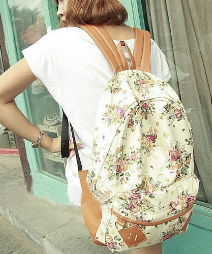 Lovely Flower Print Floral Fresh Canvas Backpack Bags Schoolbag ...