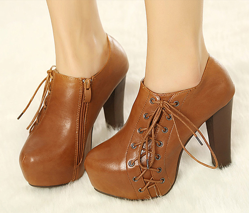 Fashion Waterproof Side Strappy High Thick Heel Boots For Lady ...