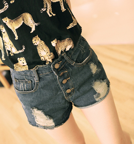 Fashion High Waist Button Hole Denim Shorts Jeans Shorts Pants on Luulla