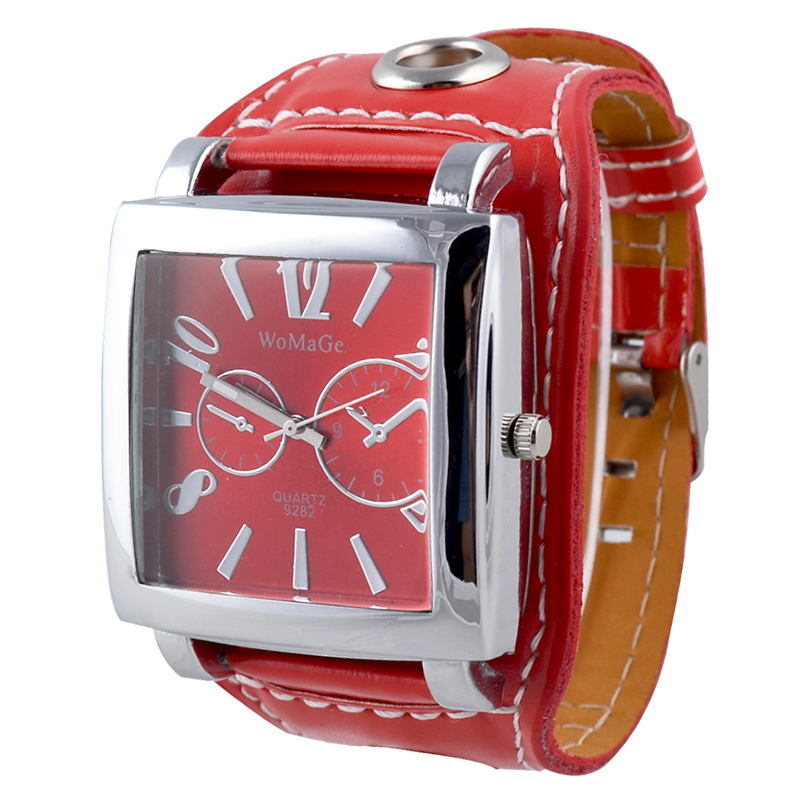 Fashion Square Dial Analog Watch With Faux Leather Strap (red) on Luulla