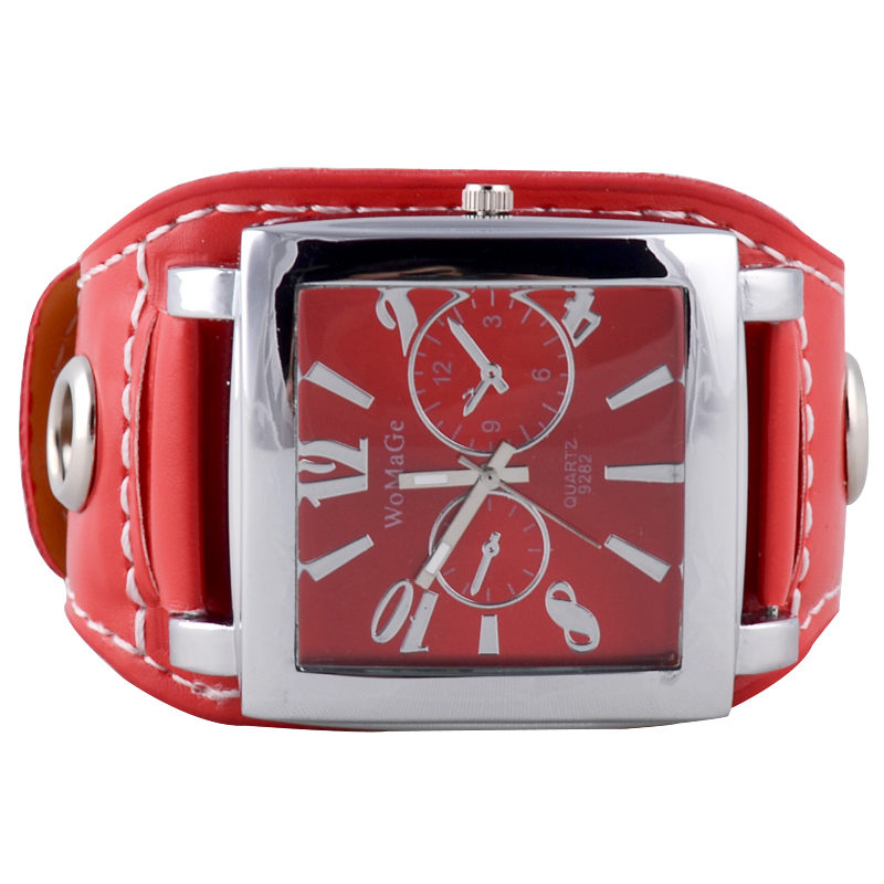 Fashion Square Dial Analog Watch With Faux Leather Strap (red) on Luulla