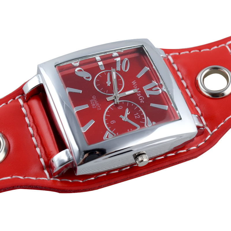 Fashion Square Dial Analog Watch With Faux Leather Strap (red) on Luulla