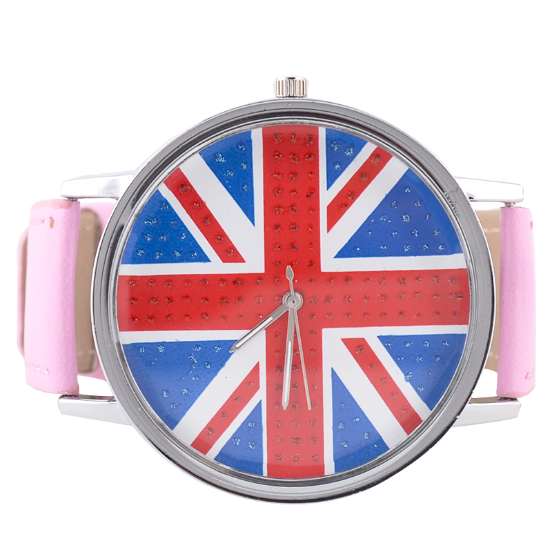 Fashion Round Dial Analog Uk Flag Watch With Sweet Strap（pink）(yw00022p ...