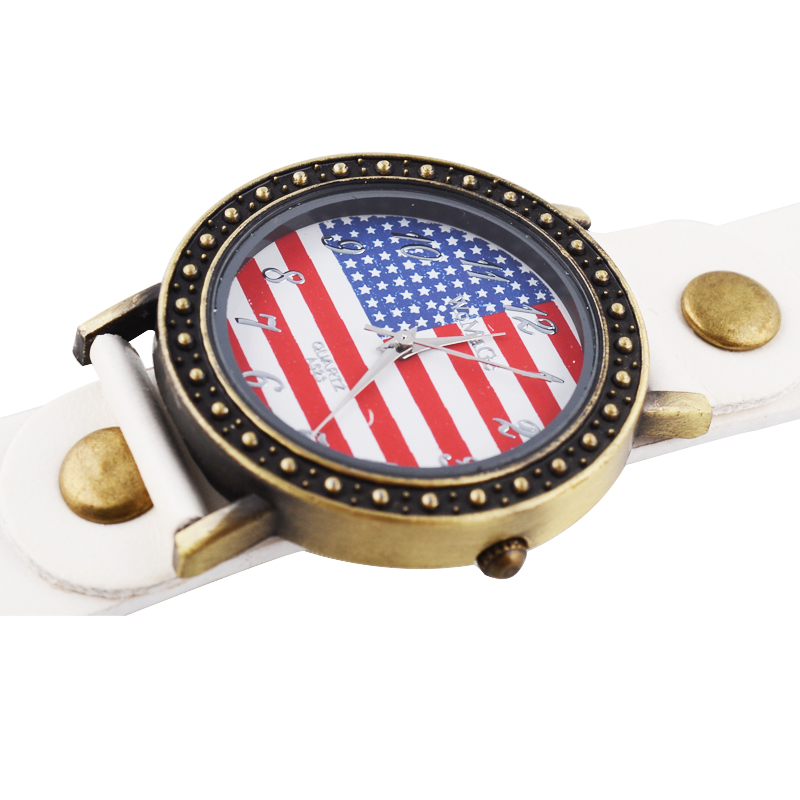 Fashion Round Dial Analog Us Flag Strap Watch(white) (yw00020w) on Luulla