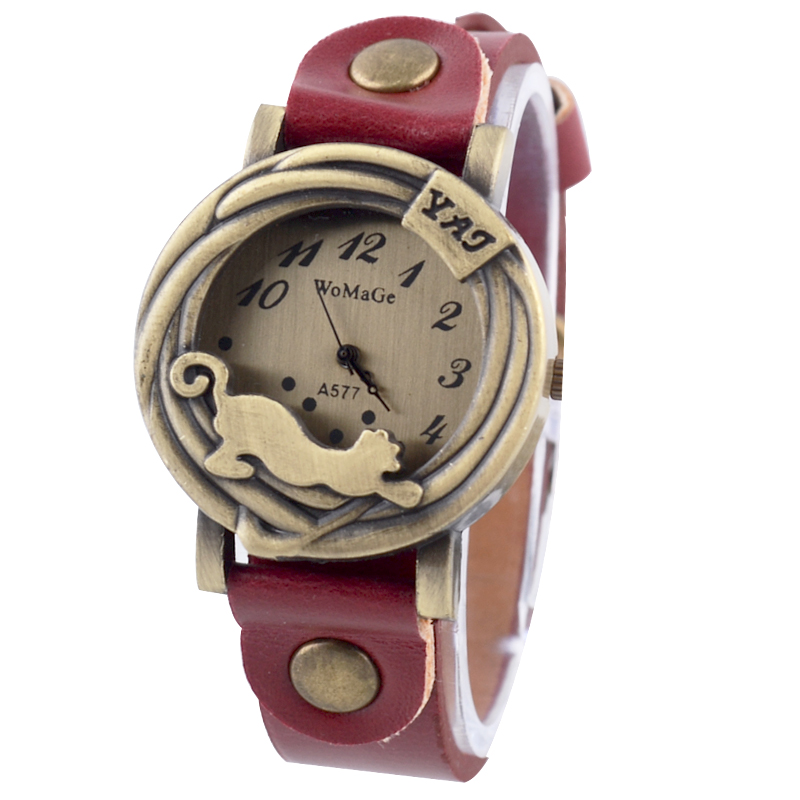 Fashion Round Dial Analog Cover Leopard Digital Strap Watch(red ...