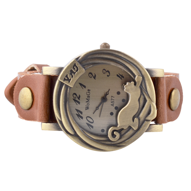 Fashion Round Dial Analog Cover Leopard Digital Strap Watch(yellow ...