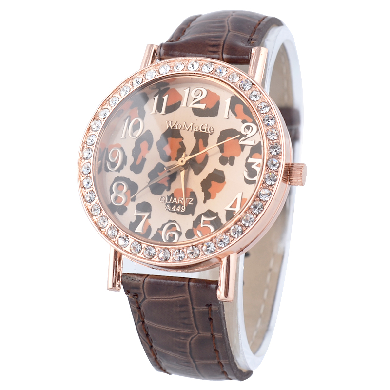 Fashion Round Leopard Pattern Dial Analog Strap Watch With Crystal ...