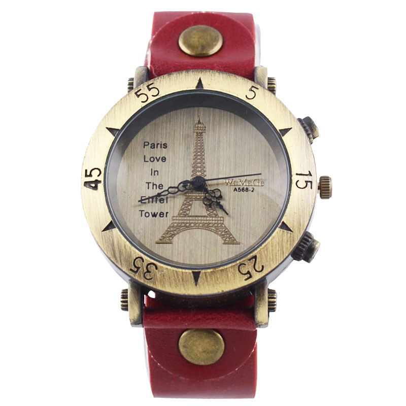 Fashion Matel Plate Eiffel Tower Round Dial Watch With Pu Leather Strap ...