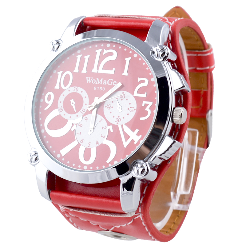 Fashionable Round Dial Analog Watch With Leather Strap(red) (yw00015r ...