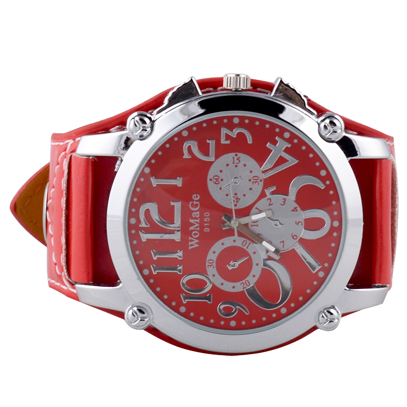 Free Shipping Fashionable Round Dial Analog Watch With Leather Strap ...