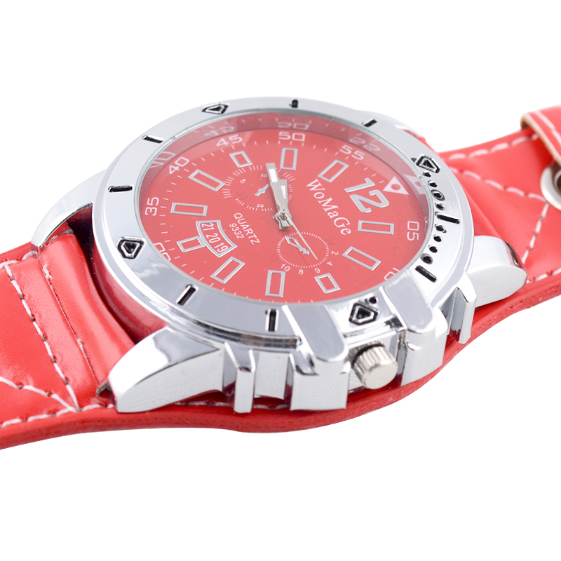 Stylish Round Dial Analog Watch With Pu Leather Strap(red) (yw00014r ...