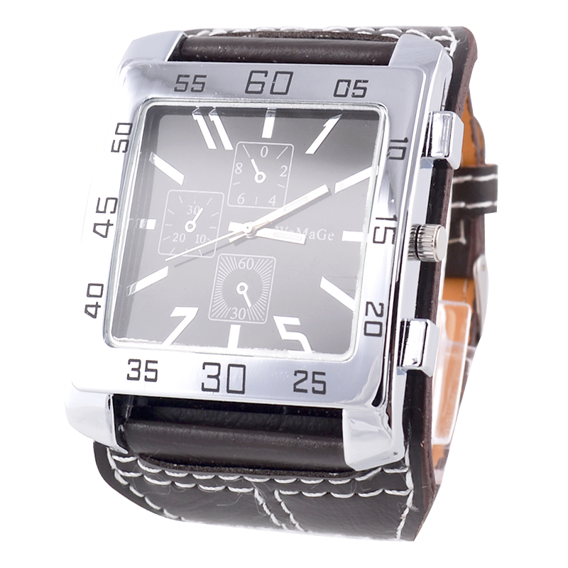 Fashion Big Square Dial Analog Watch With Pu Leather Strap (brown ...