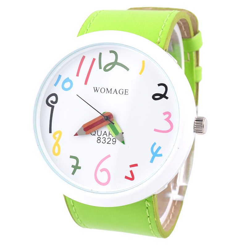Fashion Pencil Pointer Big Round Dial Digital Watch With Pu Leather ...