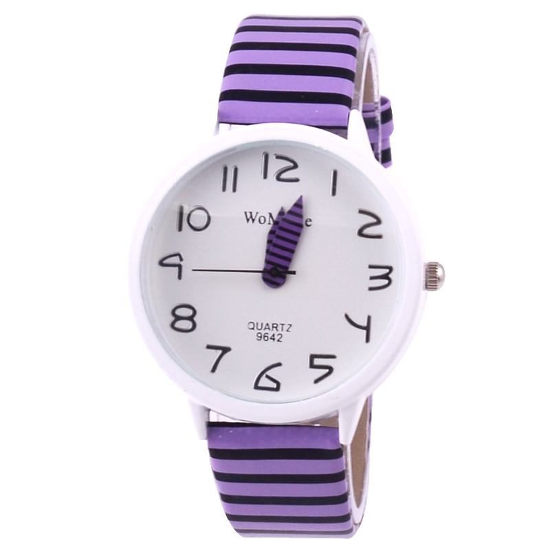Fashion Round Dial Analog Digital Watch With Color Stripe Pu Leather ...